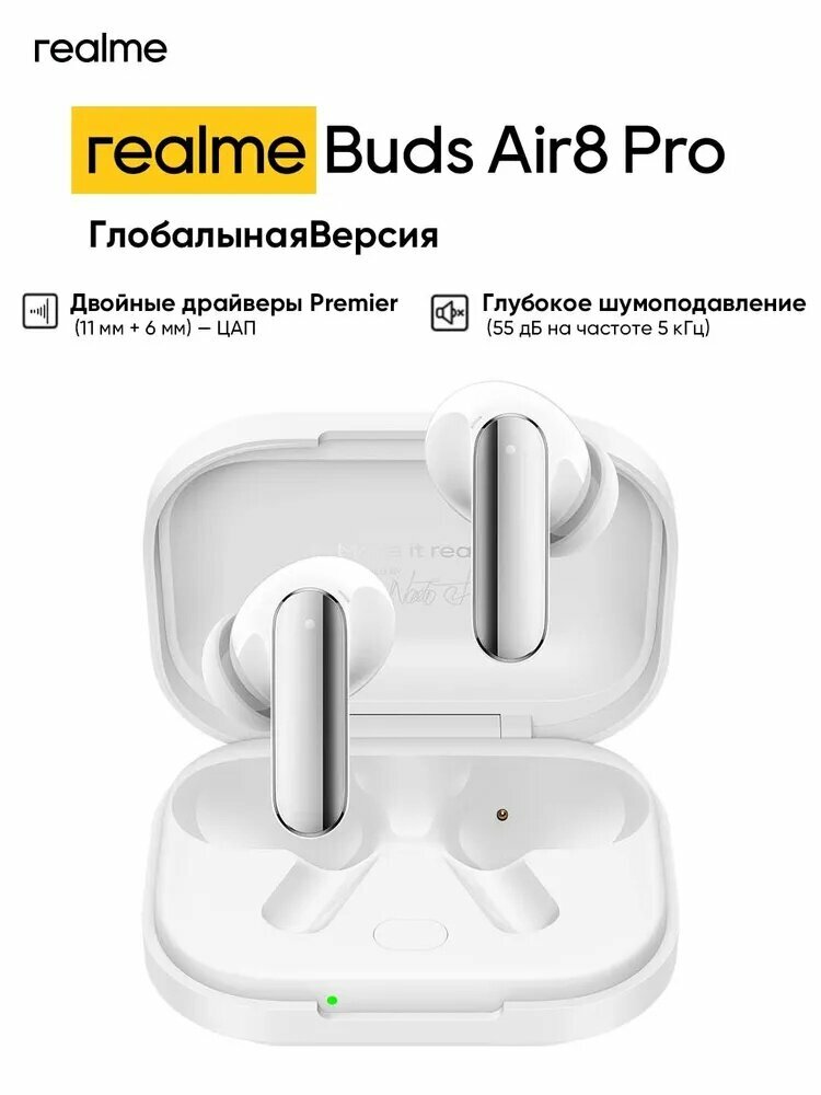 Realme Наушники беспроводные с микрофоном realme Buds Air 8 Pro, Bluetooth, USB Type-C, белый