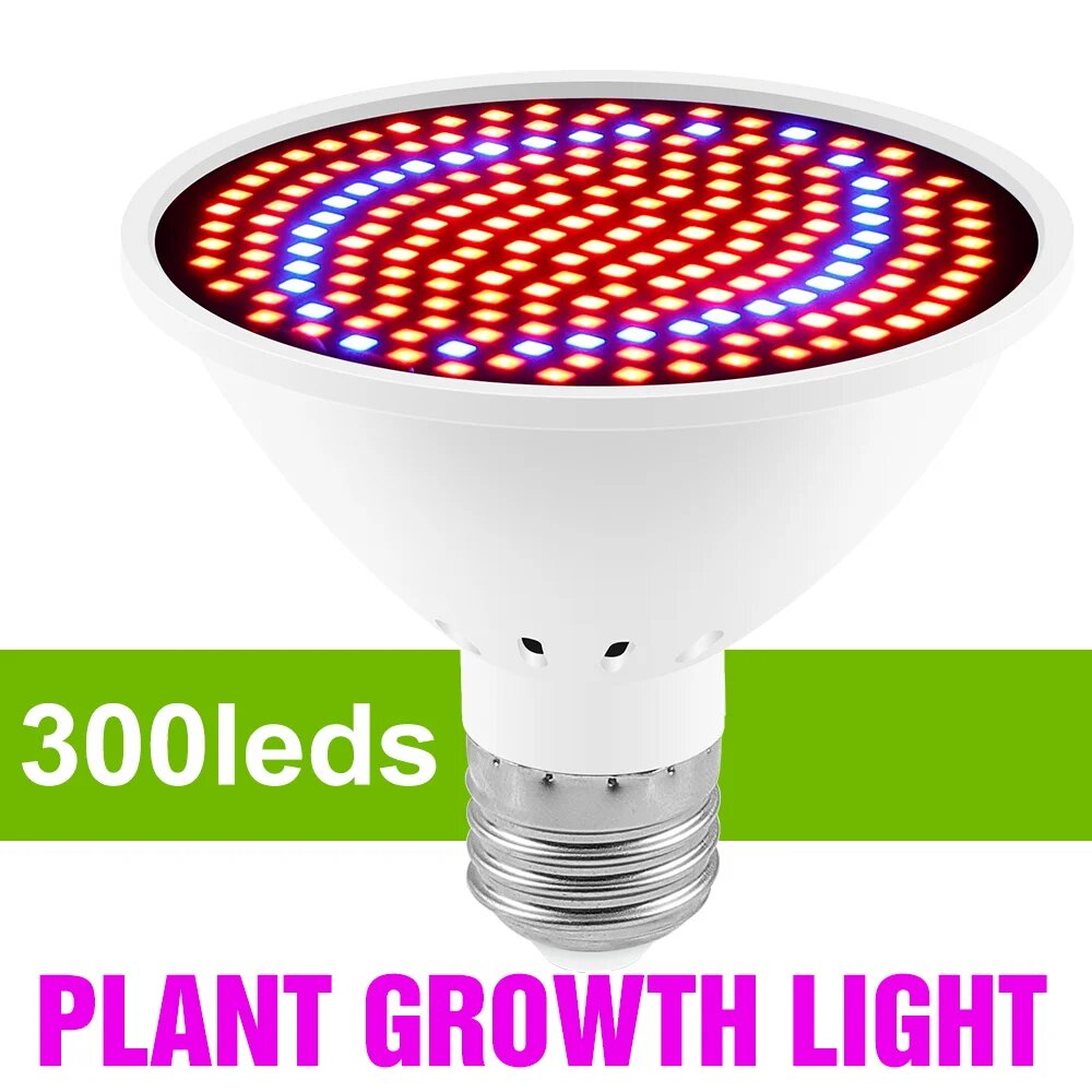 LED Фитолампа Полного Спектра E27/E26 220В/110В для Растений 300leds A85-265V