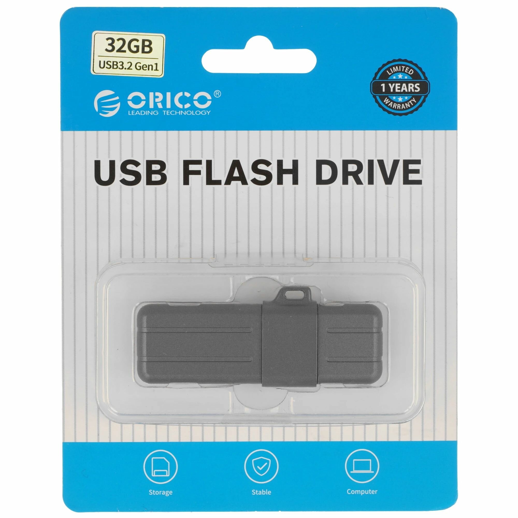 Память USB Flash 32 ГБ ORICO U3S-X (ORICO-U3S-X-A32G-GY-BP) - USB3.2, USB Type A, чтение до 260 МБ/с, запись до 50 МБ/с