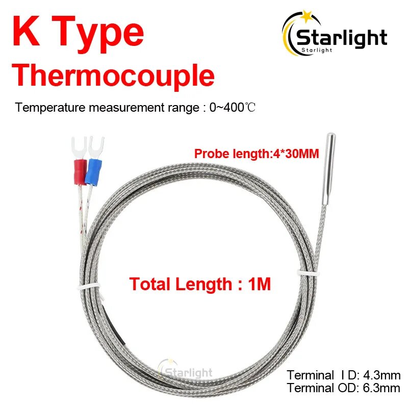Термопара K/PT100 4*30 мм, 1/2/3/4/5 м K Type 1M