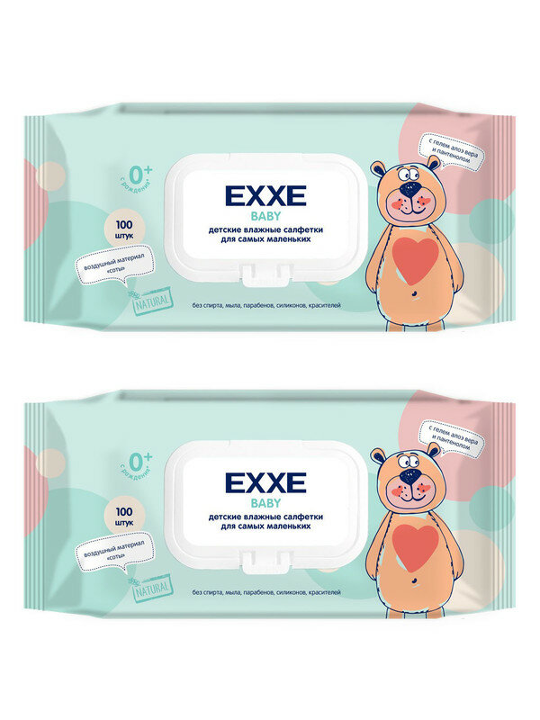 EXXE Baby Влажные салфетки серия 0+ детские, 100 шт в уп, 2 уп