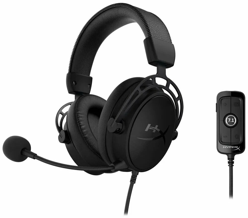 HyperX Наушники проводные с микрофоном Alpha S Blackout, USB, 3.5 мм, черный