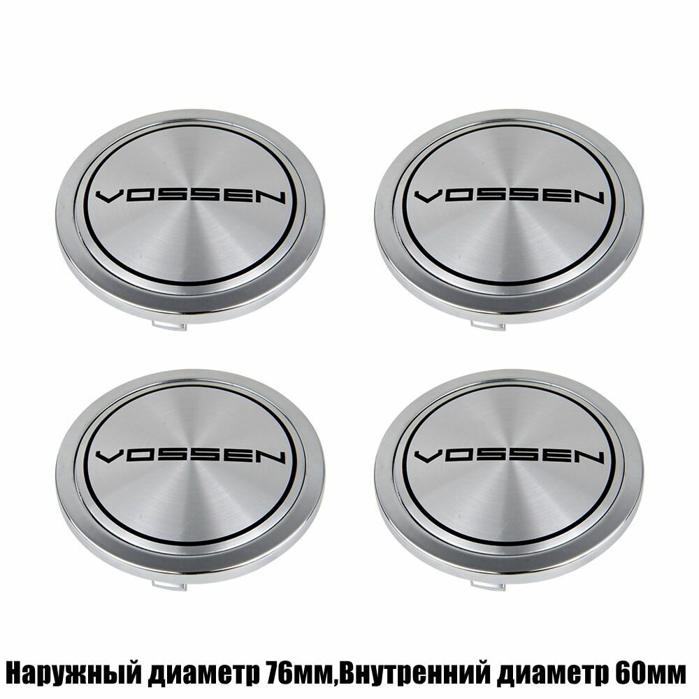 Колпачки на литые диски для Порше 76мм/60мм/16мм комплект 4 шт VOSSEN Воссен Наклейка Заглушки ступицы пластик Хром
