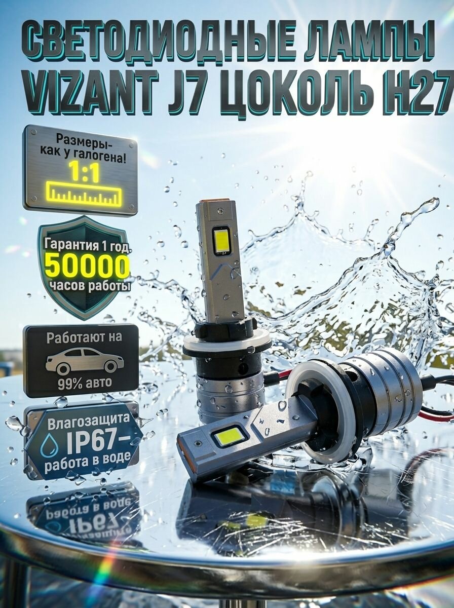 Светодиодные лампы Vizant J7 цоколь H27 с чипом CSP 3570 4500lm 5000K