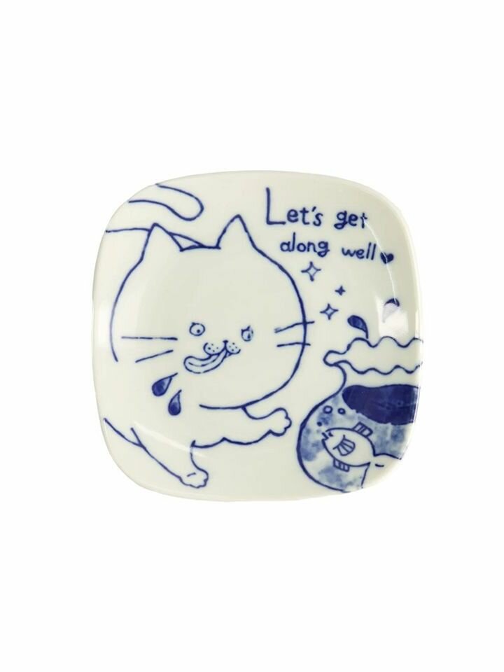 Тарелка для подачи блюд и сервировки стола фарфоровая TOKYO DESIGN Neko Maruke, 12,5 см, белая/синяя