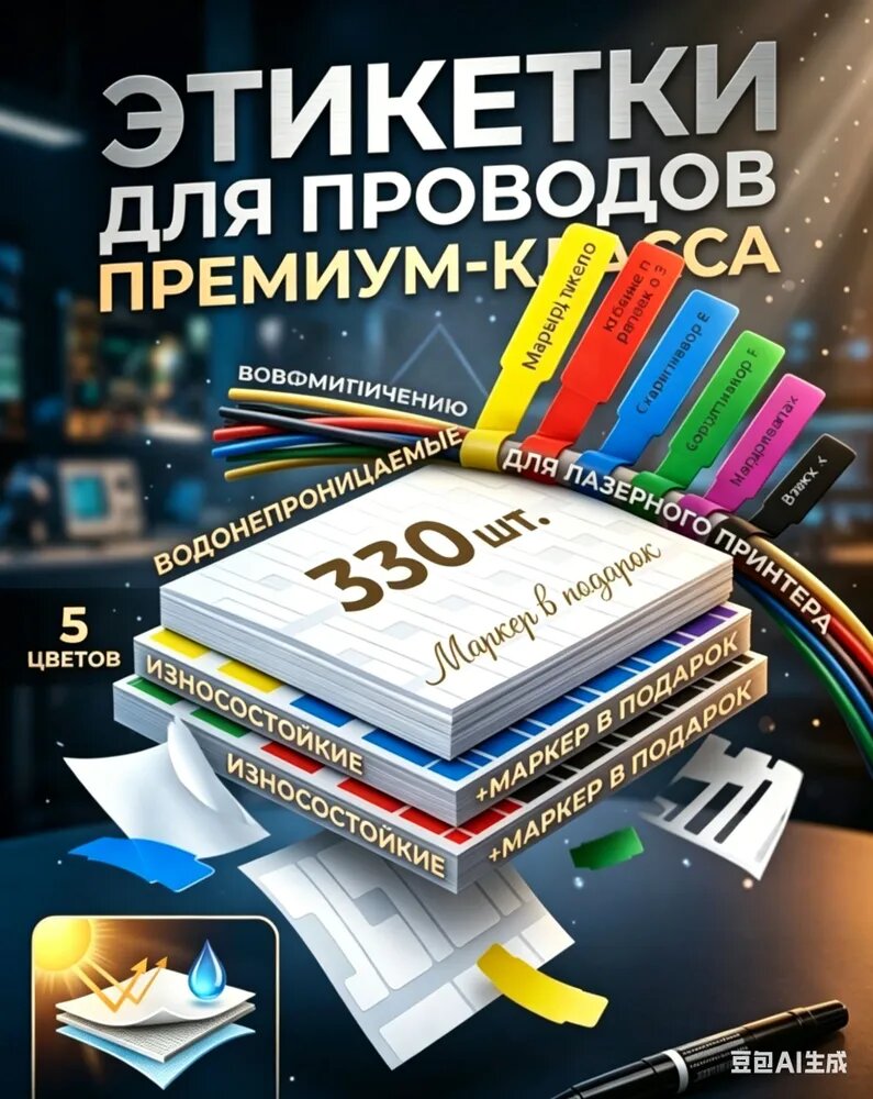 Маркировка кабеля, самоклеящиеся этикетки, 330 шт, влагостойкие наклейки для электропроводки и лазерной печати А4