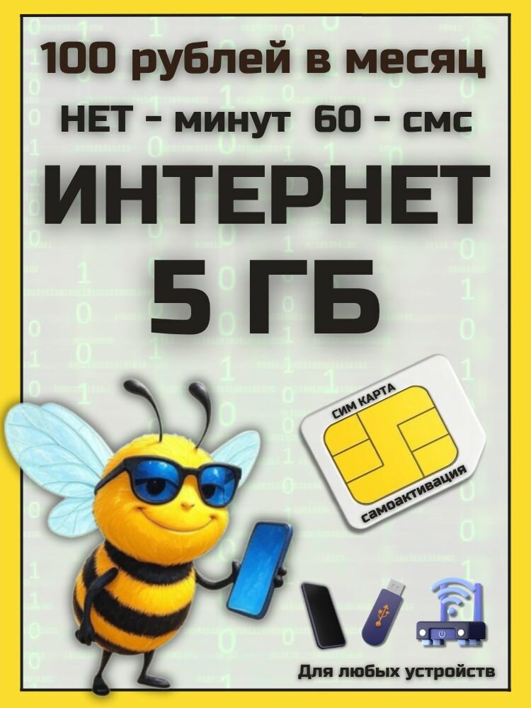 Сим карта Безлимитный Интернет по РФ в сервисах для любых устройств: модем роутер камера мобильный - тариф 100 руб в месяц 5 ГБ ADTP11
