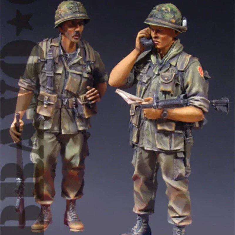 Масштаб 1/35, модель из смолы, комплект фигурок, война во Вьетнаме, солдат США, 2-местная фигурка, миниатюрная фигурка «сделай сам», в разобранном виде, неокрашенные игрушки