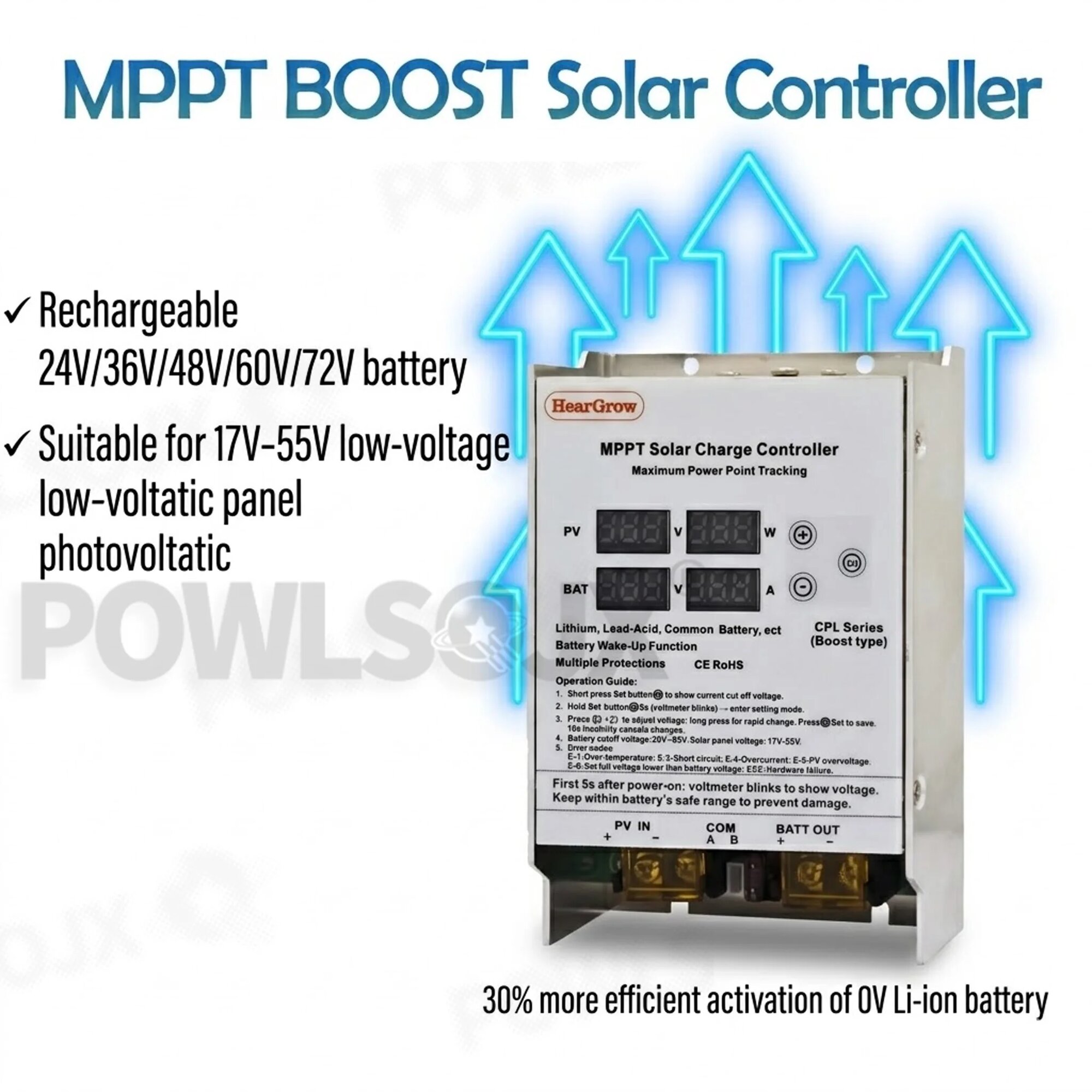 POWLSOJX CPL Boost MPPT контроллер для солнечных панелей 200-600 Вт