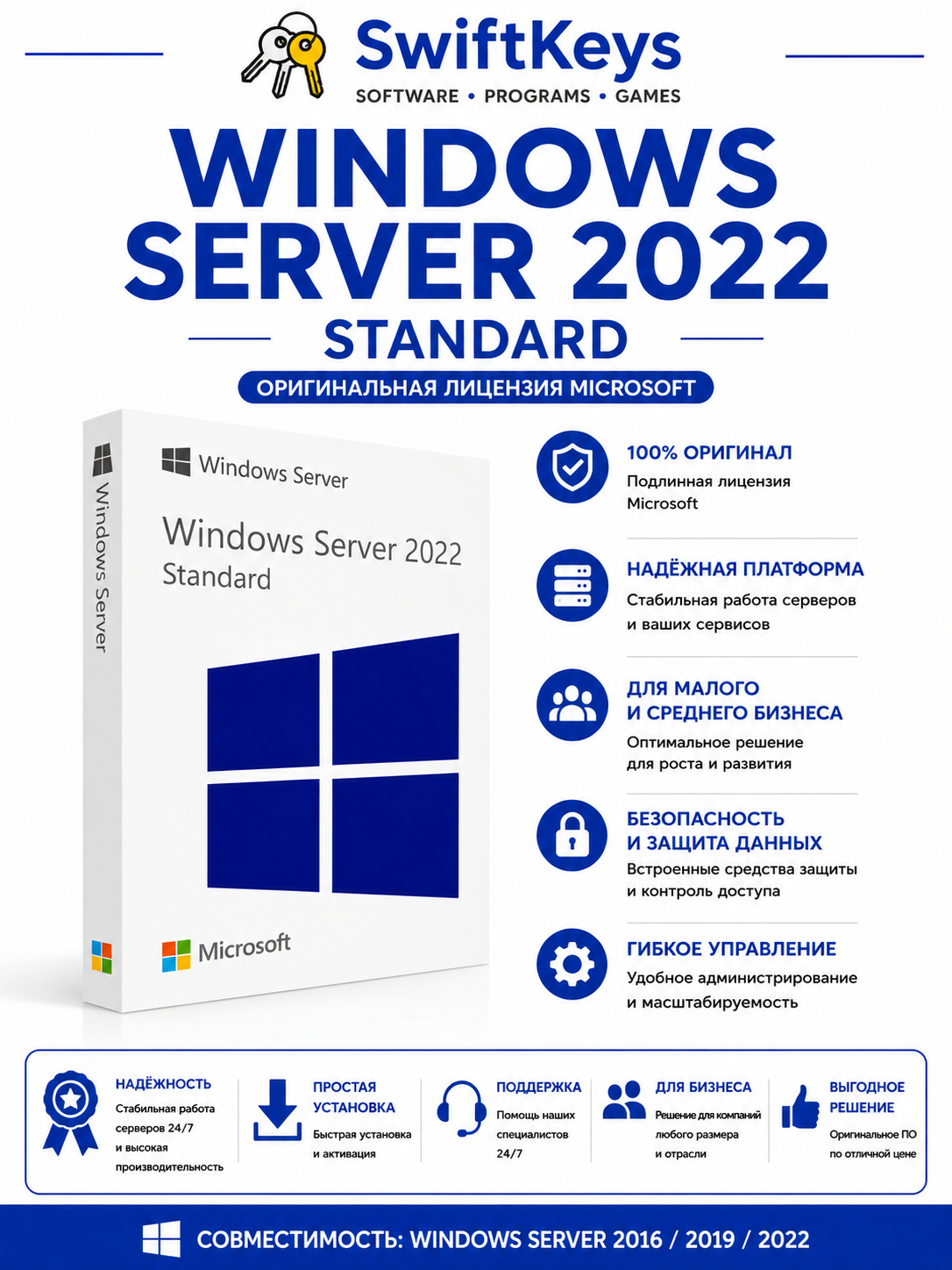 Windows Server 2022 Standard - Бессрочная лицензия - Онлайн активация