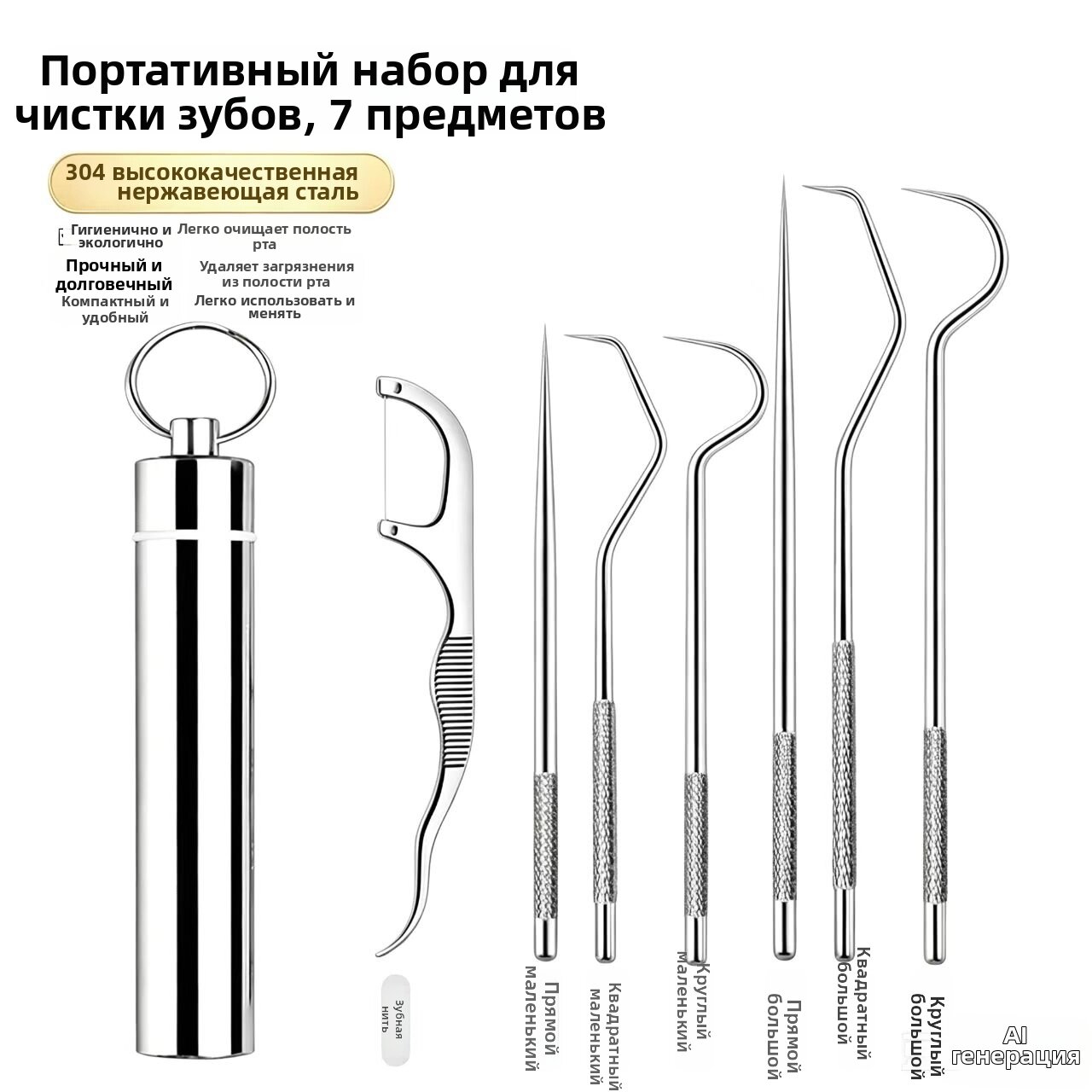 Портативный набор из семи предметов для орального кемпинга, изготовленный из нержавеющей стали