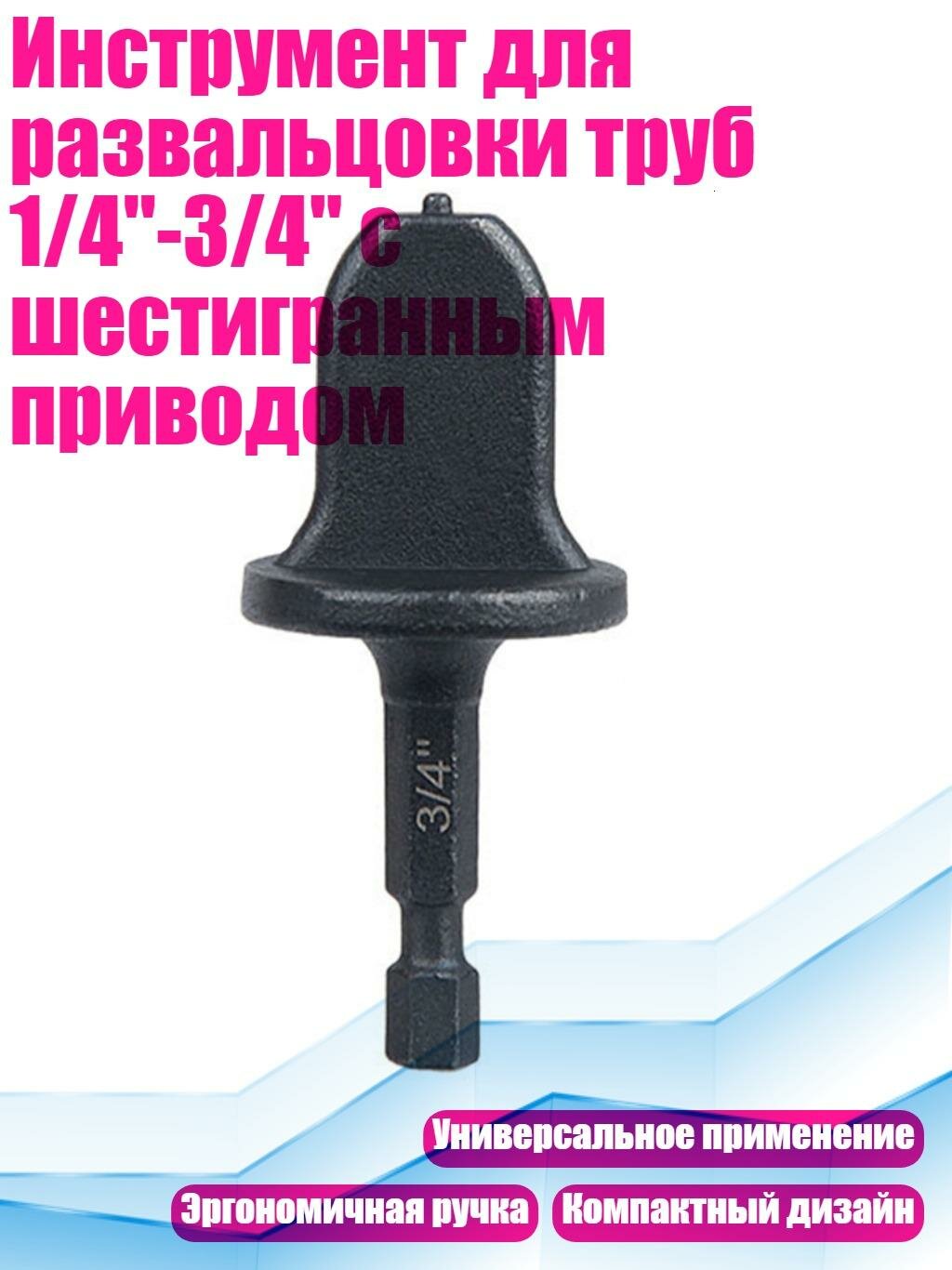 Инструмент для развальцовки труб 1/4"-3/4" с шестигранным приводом, 5