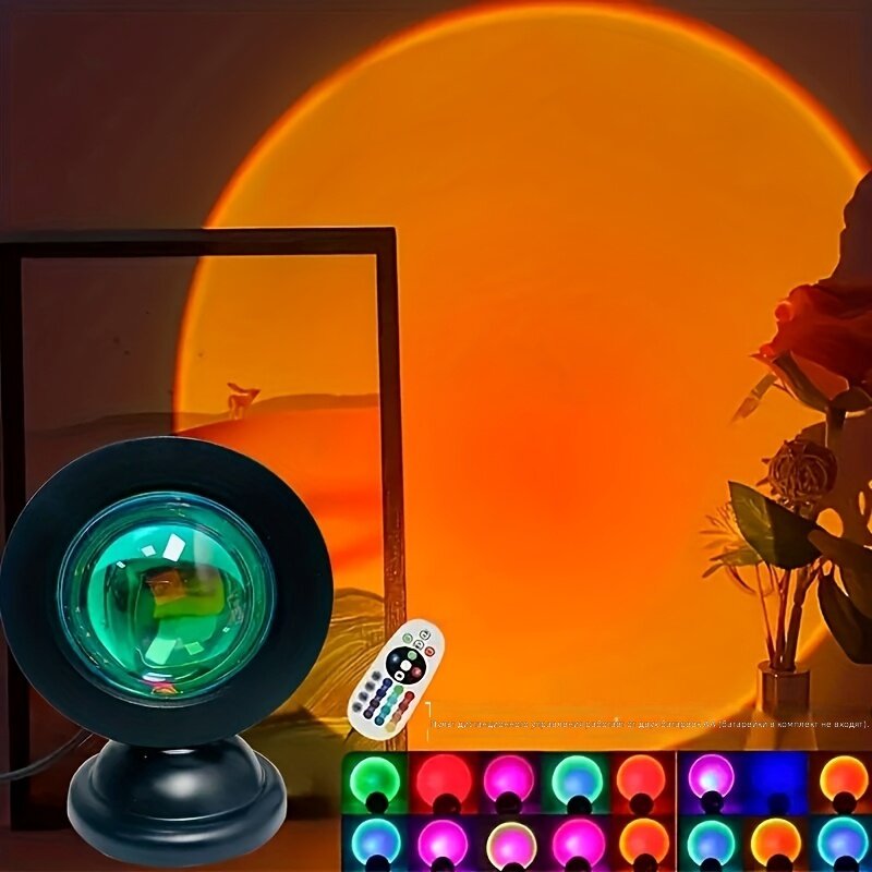 Светодиодная лампа-проектор "Закат" 2025, 16 цветов RGB, 4 режима, проекция солнца/восхода/радуги, для фото и селфи, домашнего декора и кемпинга, праздничный светильник на Новый год, Хэллоуин и свадьбу, 1 шт.