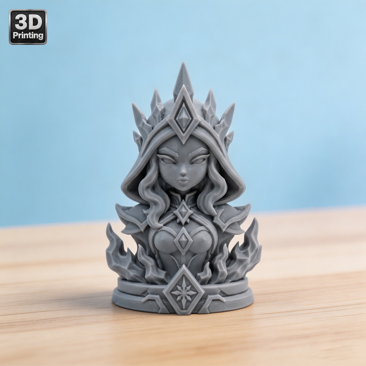 3D-печатная статуэтка бюста Ледяной Королевы, серая неокрашенная коллекционная фигурка, настольный декор для дома и офиса