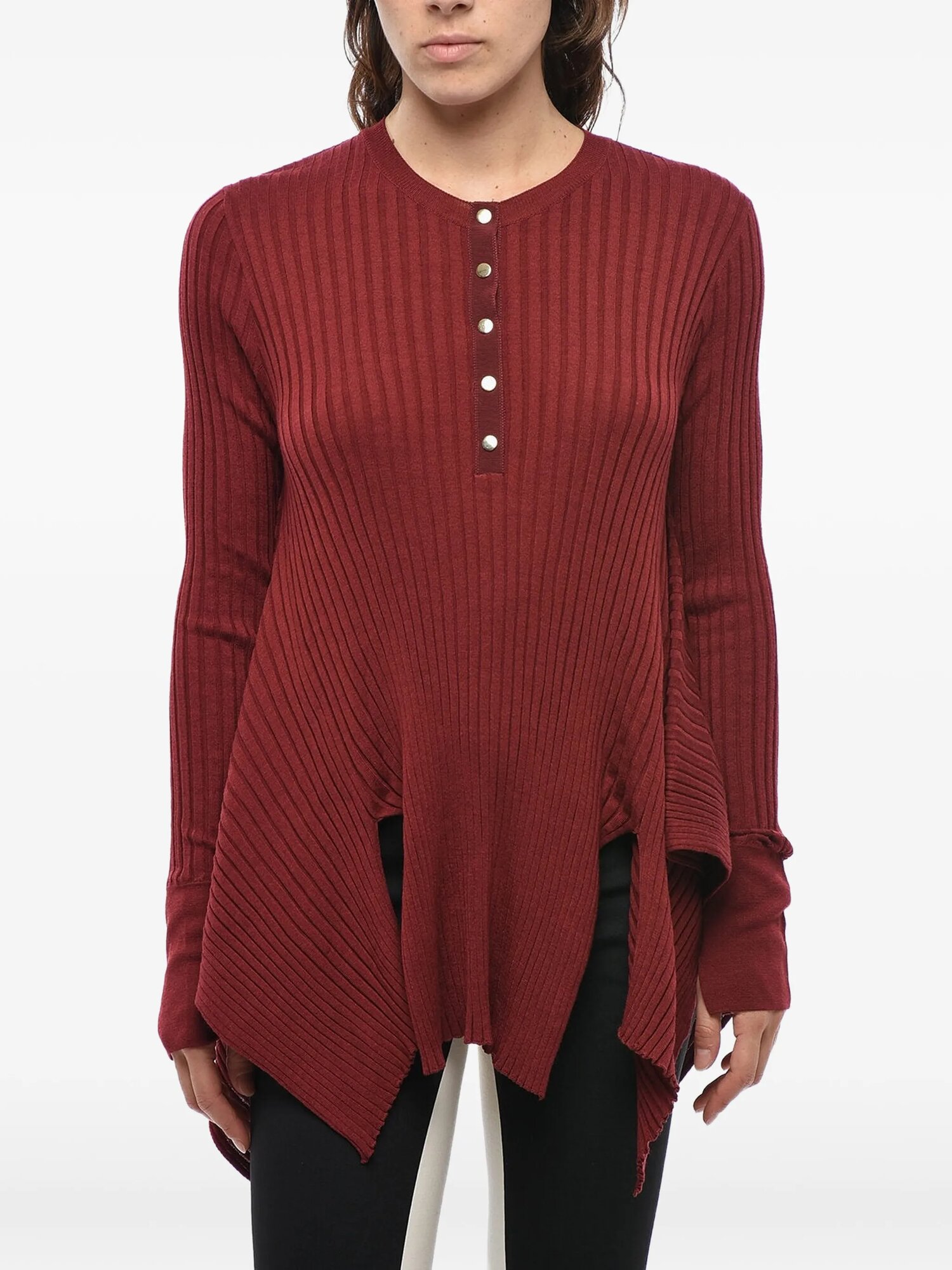Свитер Virgin wool and silk ribbed crewneck sweater with gold buttons