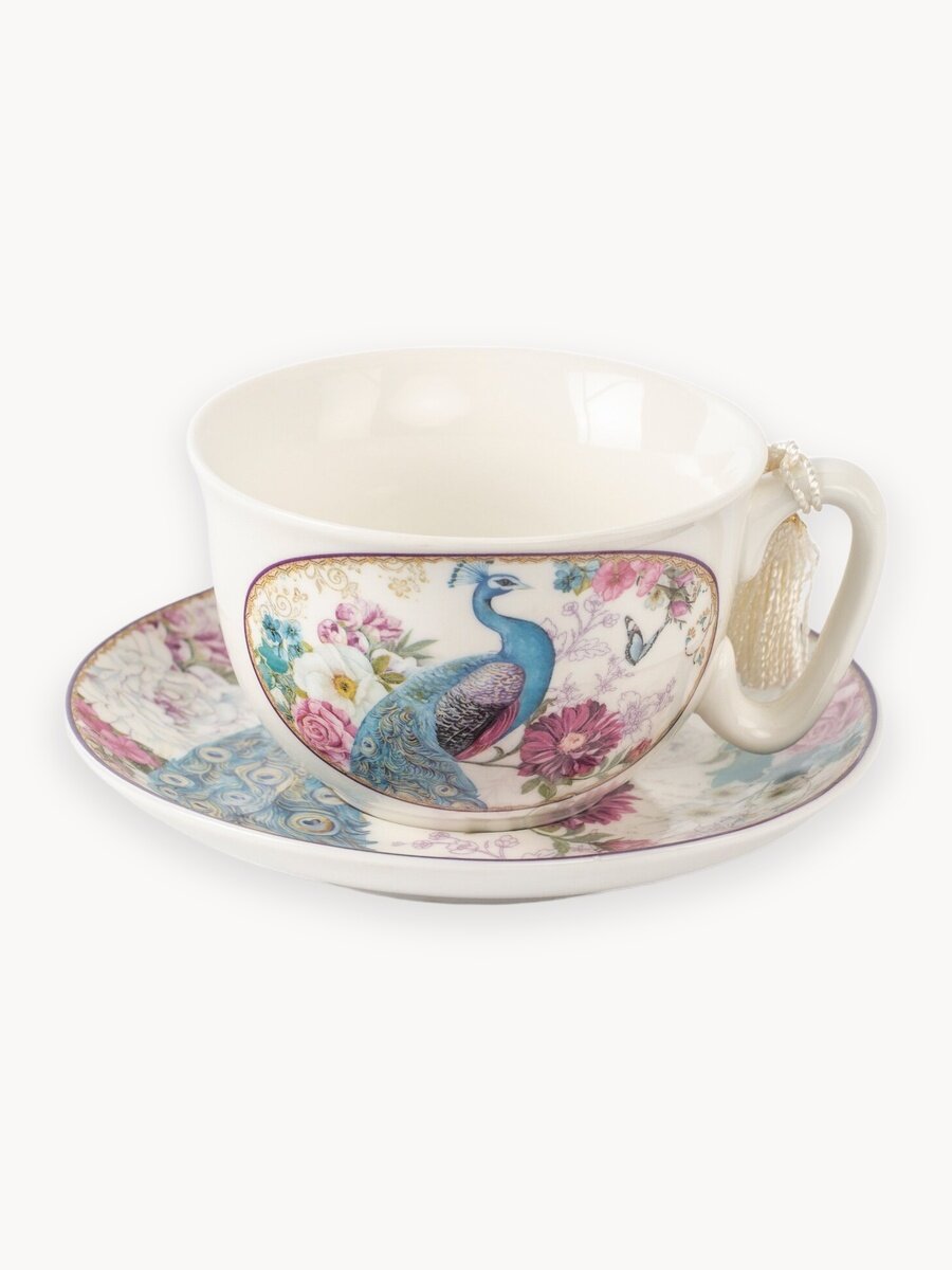 Чайная пара SIJ "Павлин", 300 мл, фарфор, подарочная упаковка