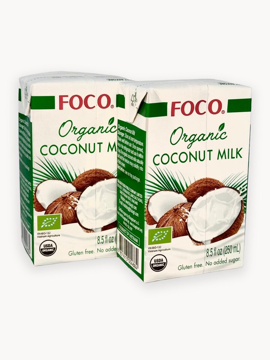 Кокосовое молоко натуральное без сахара ORGANIC FOCO, 2 уп. по 250 мл