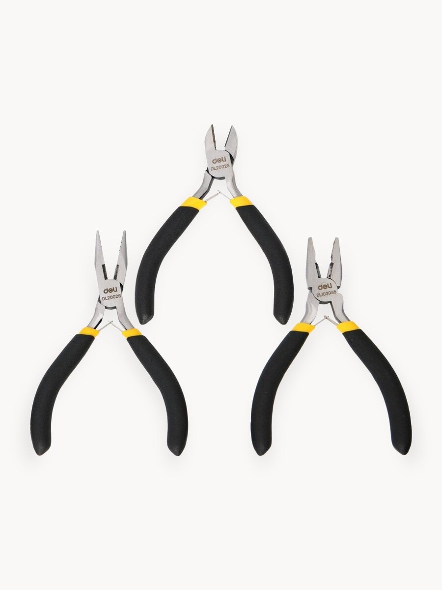 Набор мини-плоскогубцев 3 шт Deli DL103205-3 (комбинированные 115мм, удлиненные 125мм, диагональные бокорезы 110мм)