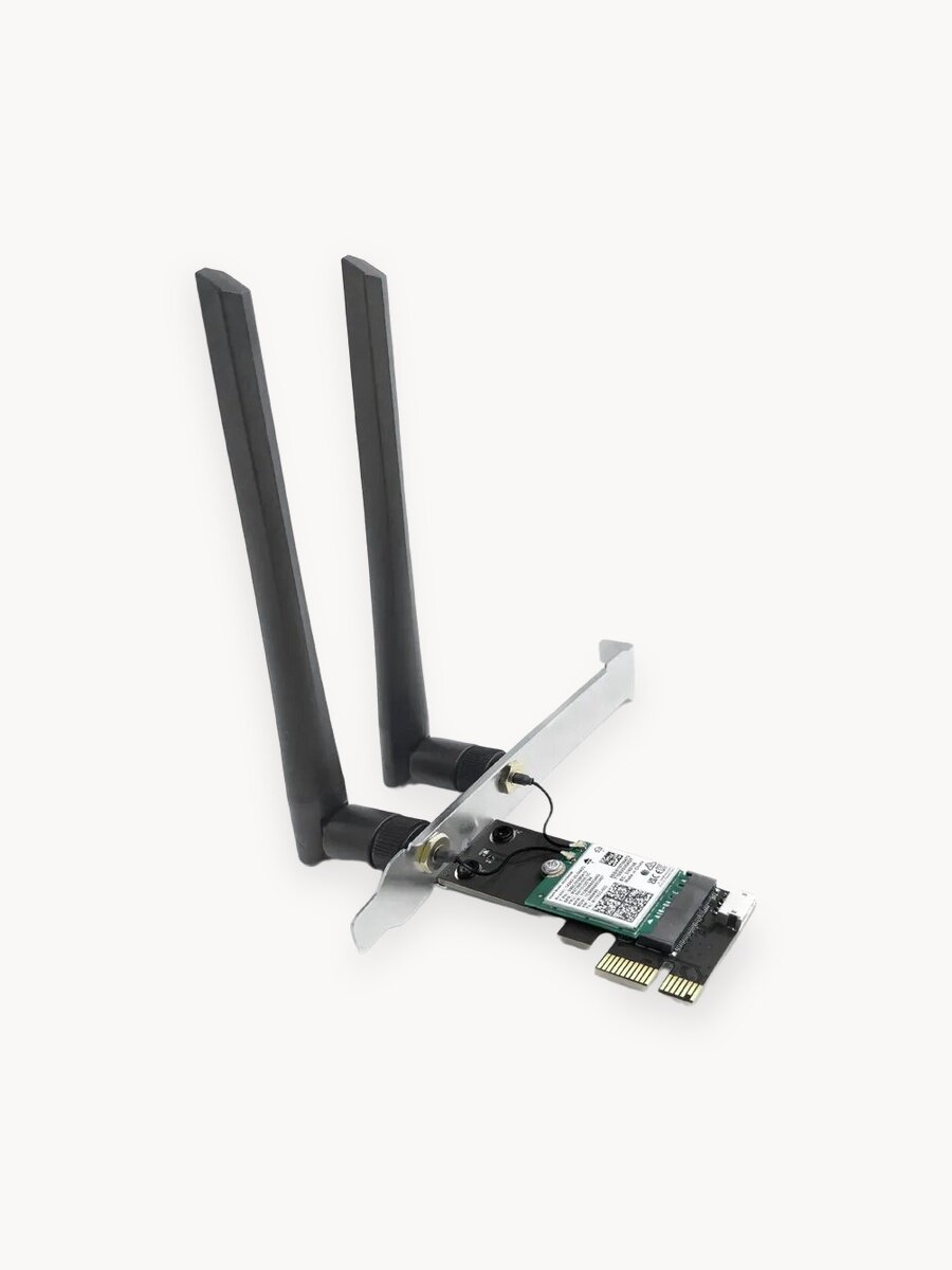 Сетевой адаптер Intel AX210NGW Wi-Fi 6E + Bluetooth 5.3 для ПК, PCI-E разъем, 2 внешние антенны