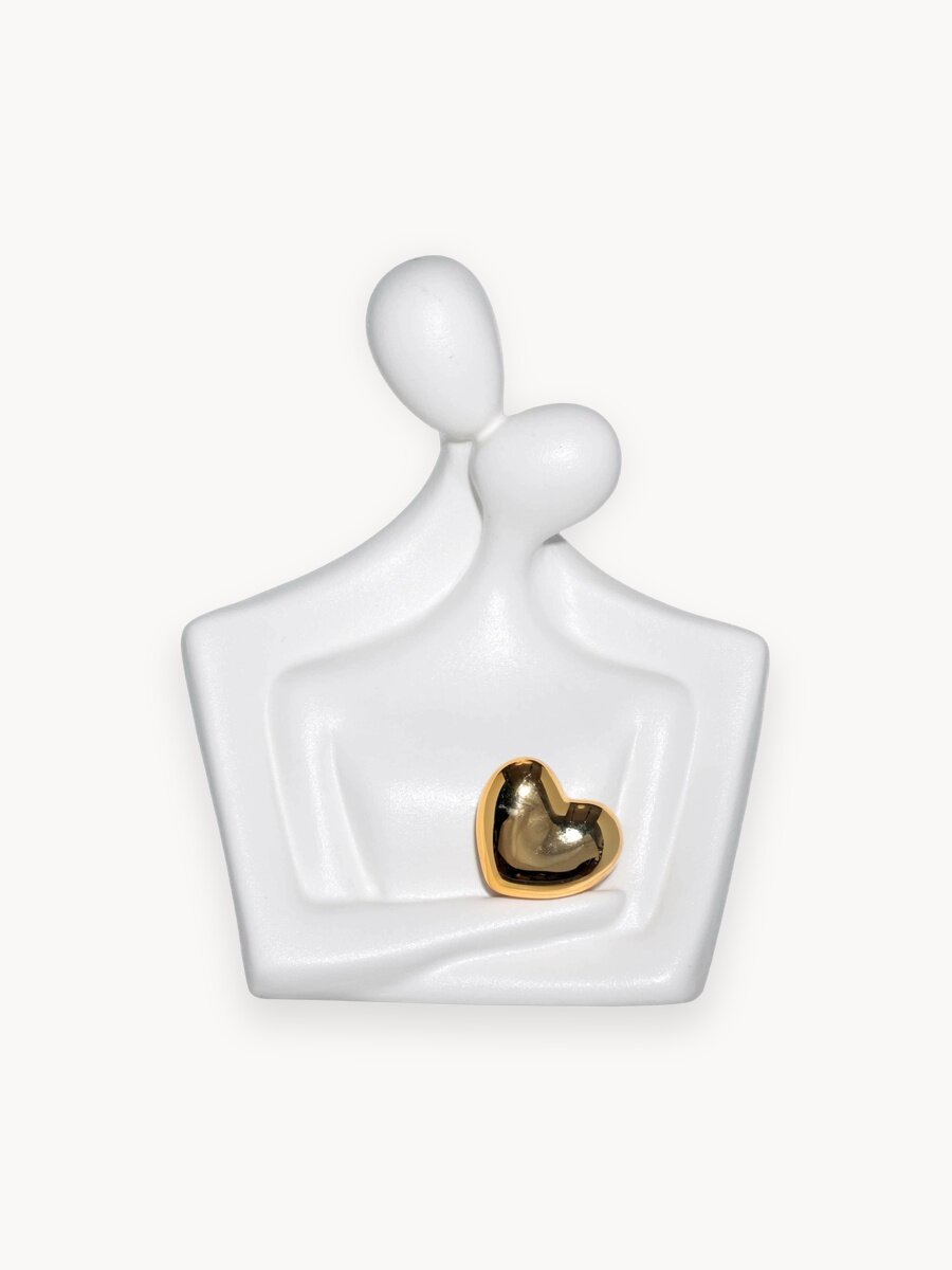 Статуэтка, 18 см, фарфор Р, бело-золотистая, Влюбленные с сердцем, Face