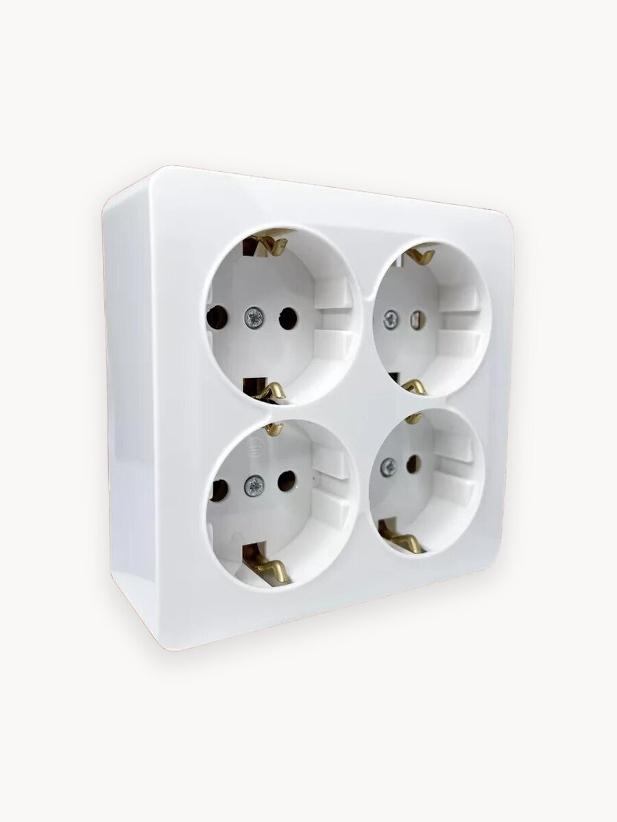 Розетка STEKKER София, накладная, с заземлением, 4 гнезда, белый