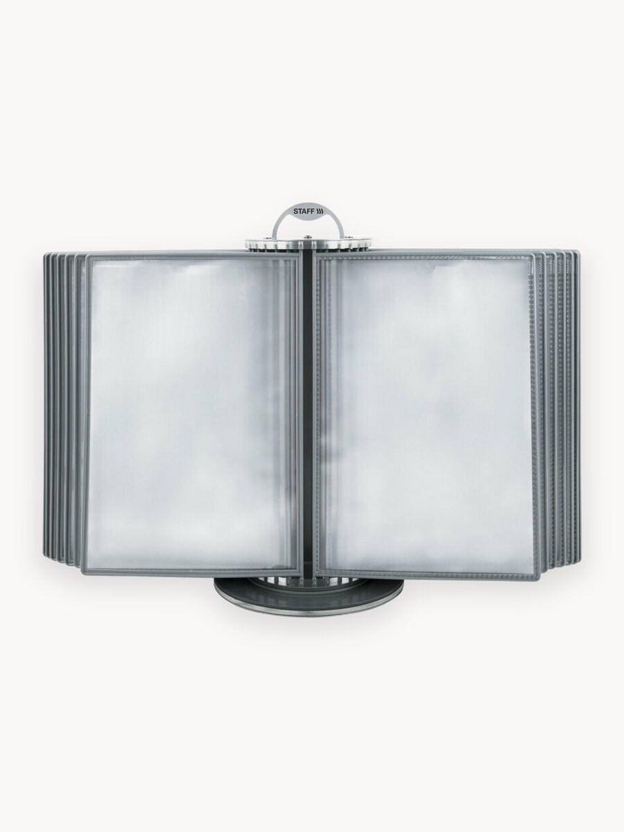 Стенд информационный с карманами перекидной А4, демосистема настольная с 30 серыми панелями, вращающаяся, Staff, 238332