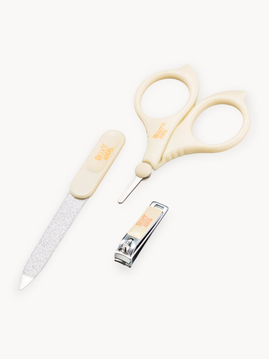 Детский маникюрный набор от ROXY-KIDS: ножницы, пилочка, кусачки. Цвет бежевый