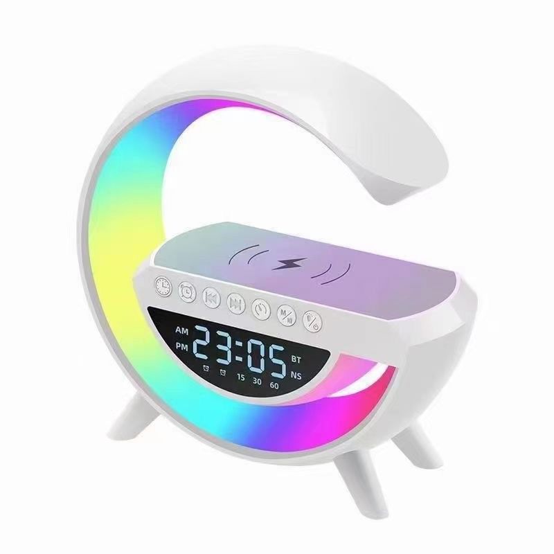 Настольная лампа с Bluetooth-колонкой, беспроводной зарядкой 15 Вт и будильником: белая, 160 140 50 мм