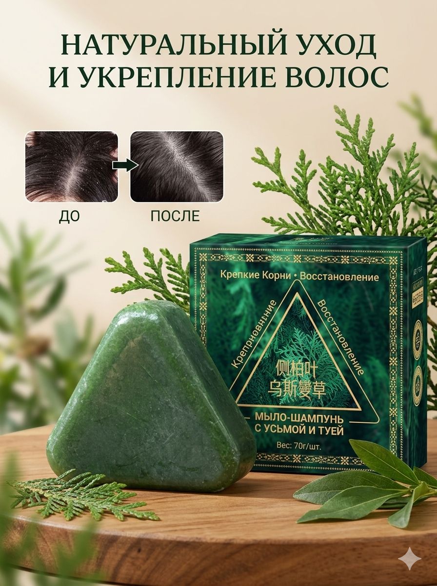 Твердое мыло 70 мл. укрепление корней волос, восстановление прядей, борьба с перхотью.