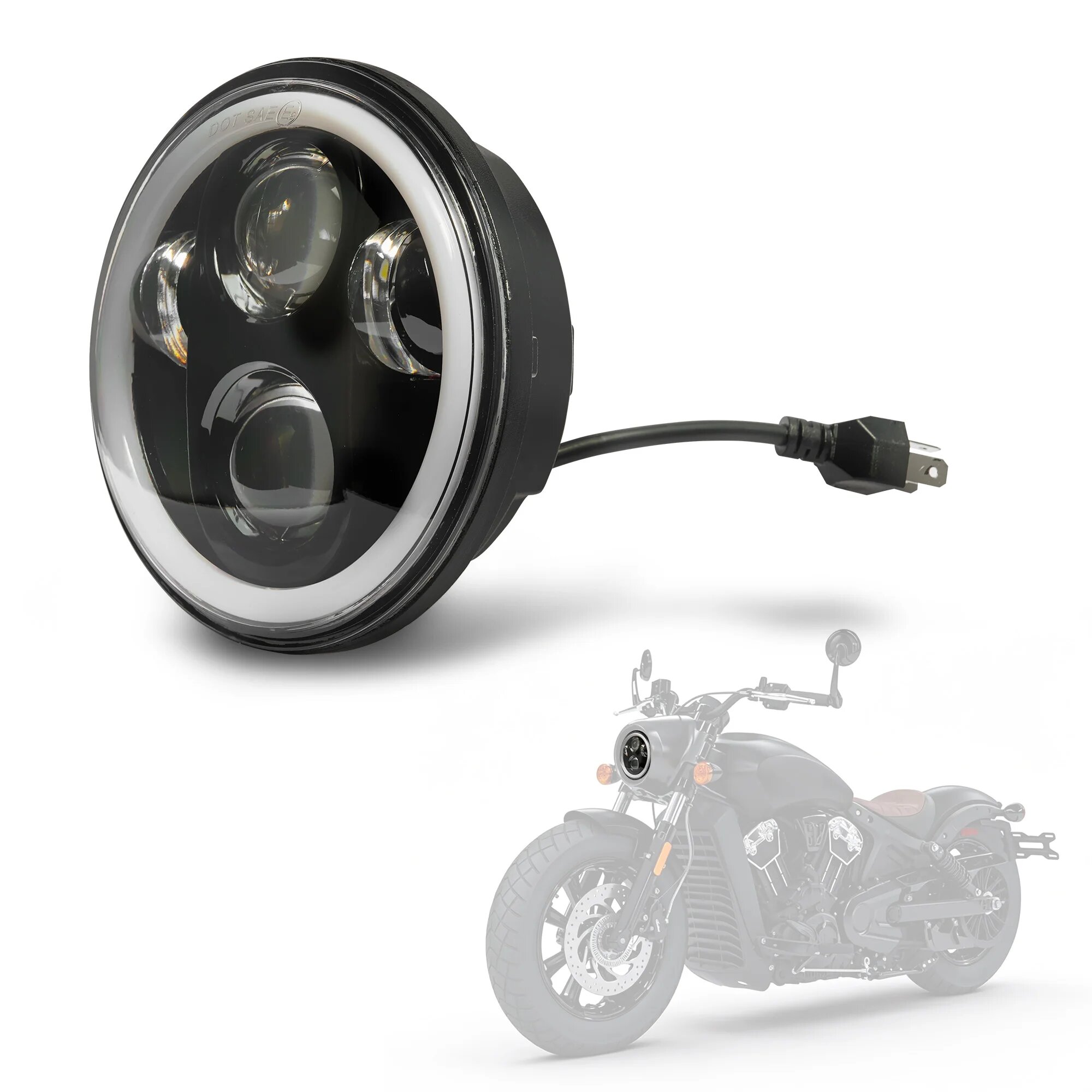 Светодиодная фара Halo Angel Eye для Indian Scout Bobber 2015-2024 – 32W, ближний свет 4500LM, водонепроницаемая, ударопрочная мотоциклетная фара