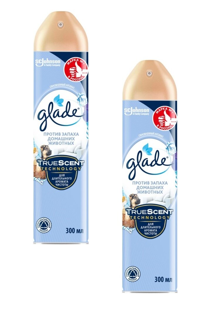 Освежитель воздуха Sc j Glade аэрозоль Против запаха домашних животных, 300мл 2шт