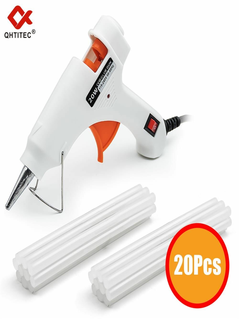 Клеевой пистолет 20 Вт, 7 мм (термочувствительный пистолет), в комплекте с 20 клеевыми палочками