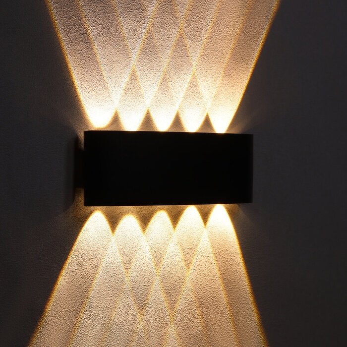 Светильник фасадный «Полусфера», 10 Вт, 3000К, 5 лучей, IP65, 220 В, металлический корпус, чёрный, свечение тёплое белое