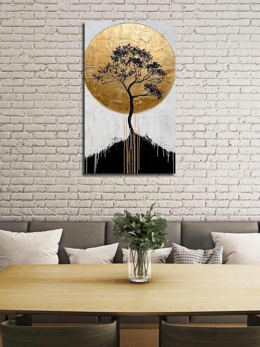 Картина на холсте LOFTime 60х100 Абстракция дерево на фоне золотой луны КБ-1692-60100