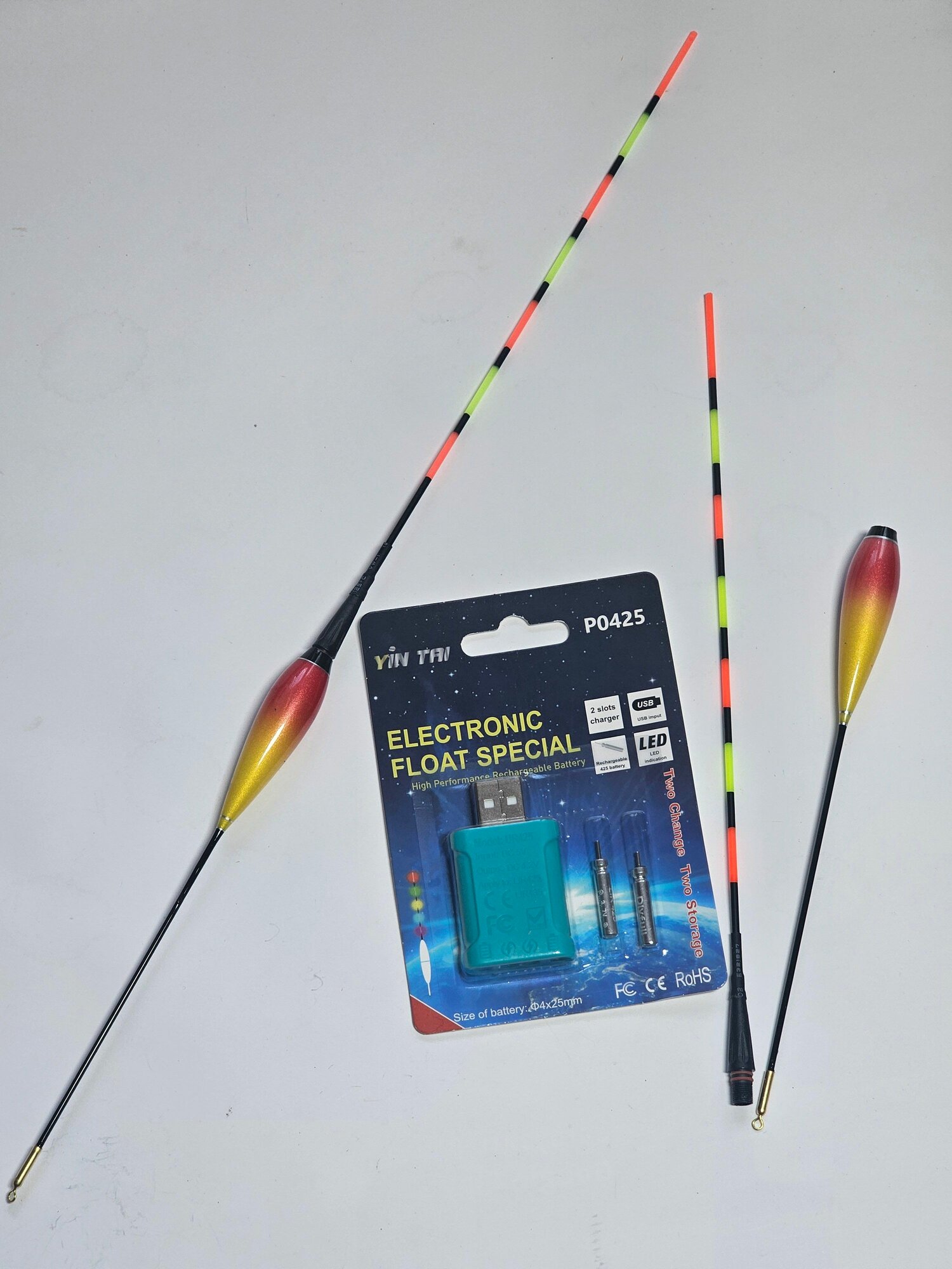 Набор из 2 умных поплавков Yintai, меняют цвет при поклевке, 40 см, 2г, гибкая антеннка, +зарядка+2 аккумулятора+тубус