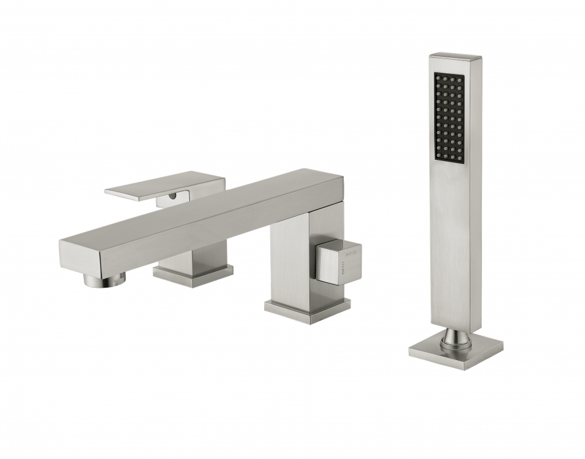 Смеситель на борт ванны Groсenberg GB6008 Никель, на 3 отверстия, лейка, шланг, латунь