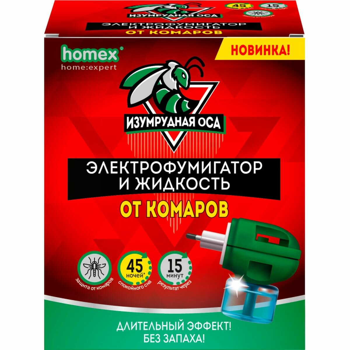 Средство от насекомых Изумрудная оса от комаров жидкость 30мл + фумигатор (2010303), 12 уп.