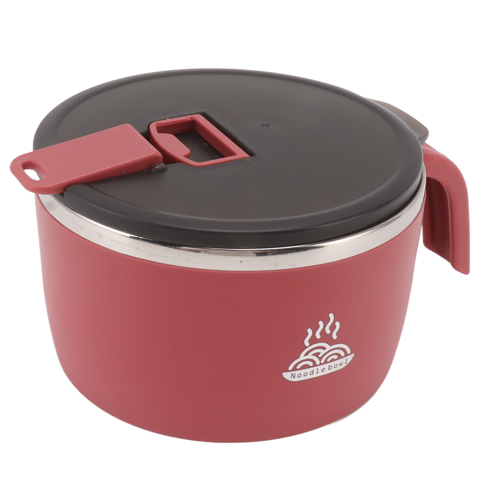 Миска для лапши быстрого приготовления из нержавеющей стали, 900 мл, миска для лапши с крышкой для студенческого общежития, офисного работника, красная