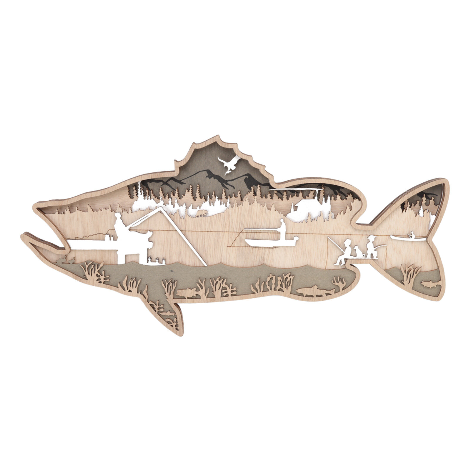 Декоративная деревянная фигурка рыбы из многослойного самшита, в полоску, лосось, для дома и офиса.