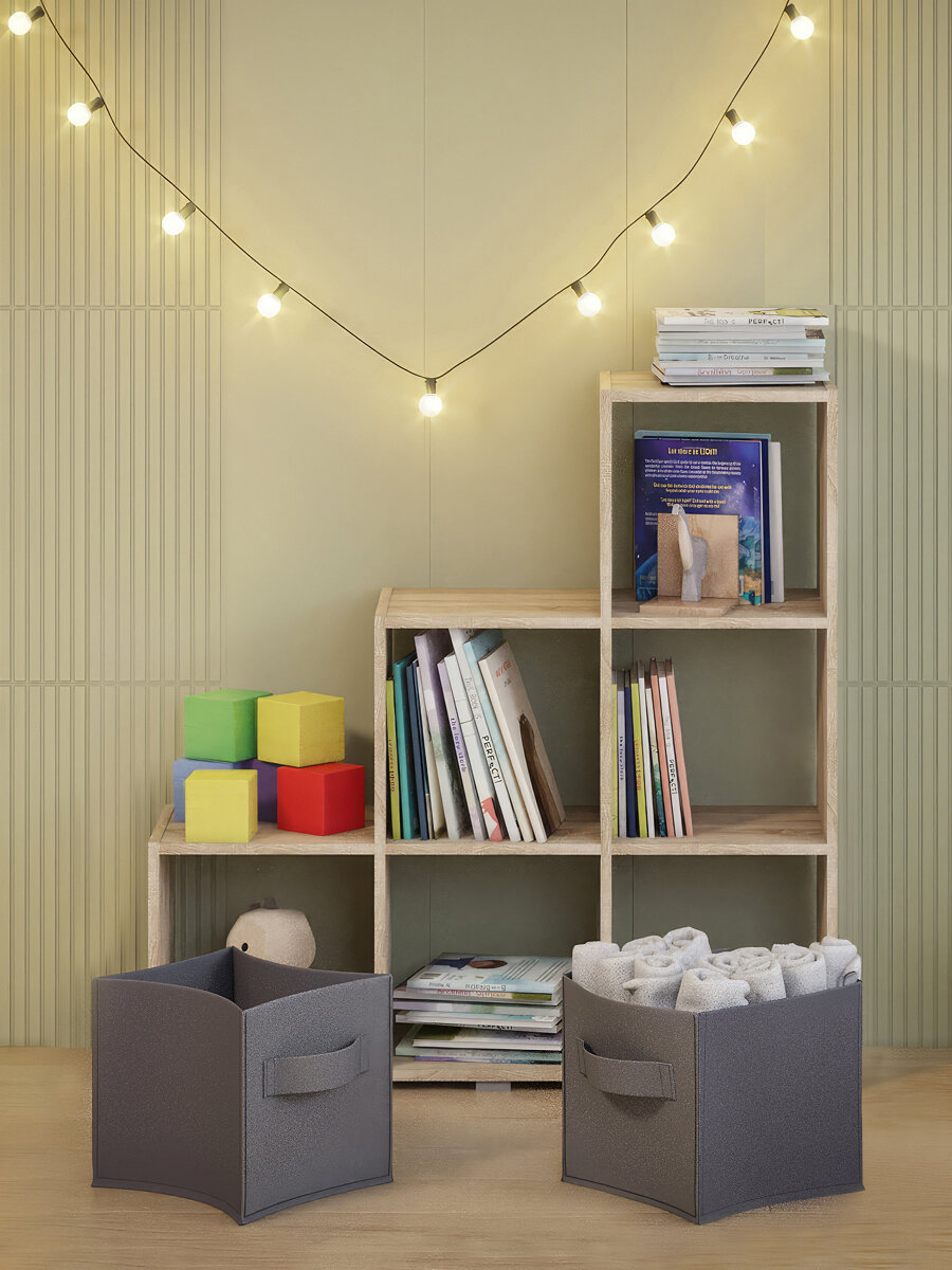 Короб стеллажный для хранения вещей и игрушек Фабрика Стиль Бокси, 28x28x28 см, серый, 2 шт