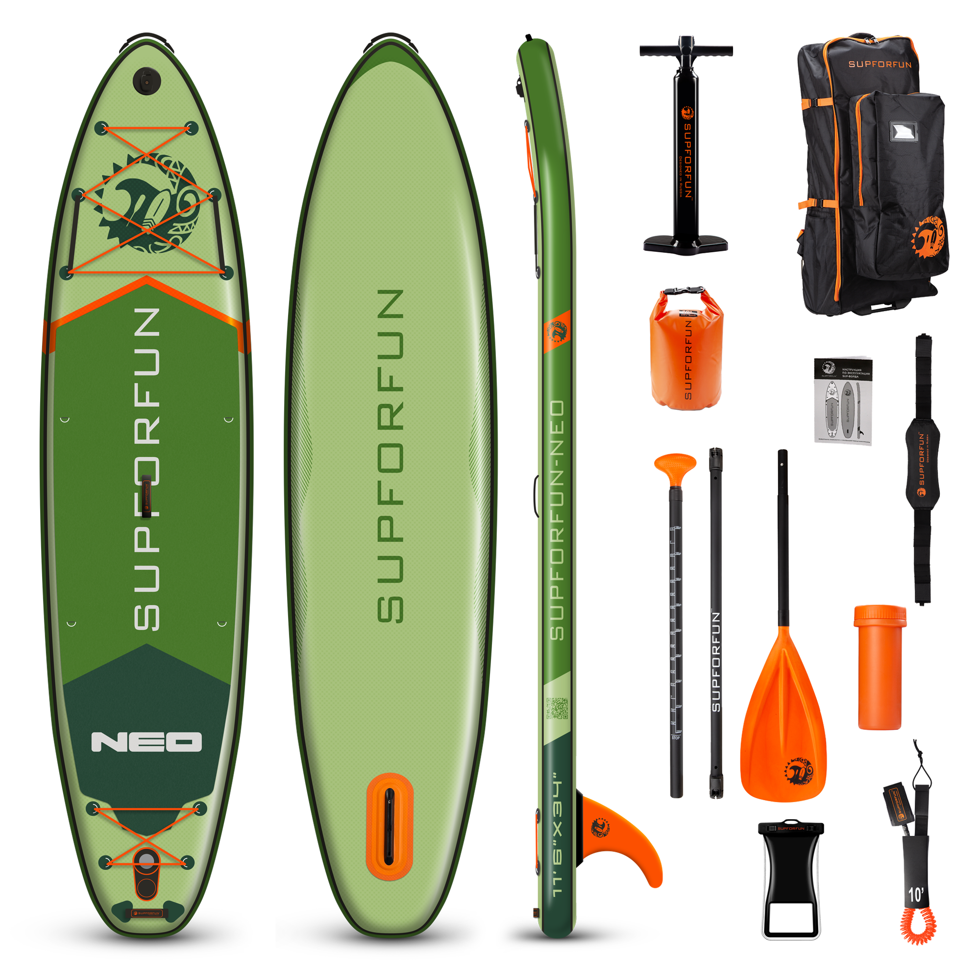 SUPFORFUN NEO 11'6 Green Сап-борд в максимальной комплектации, 351x86x15см, зеленый