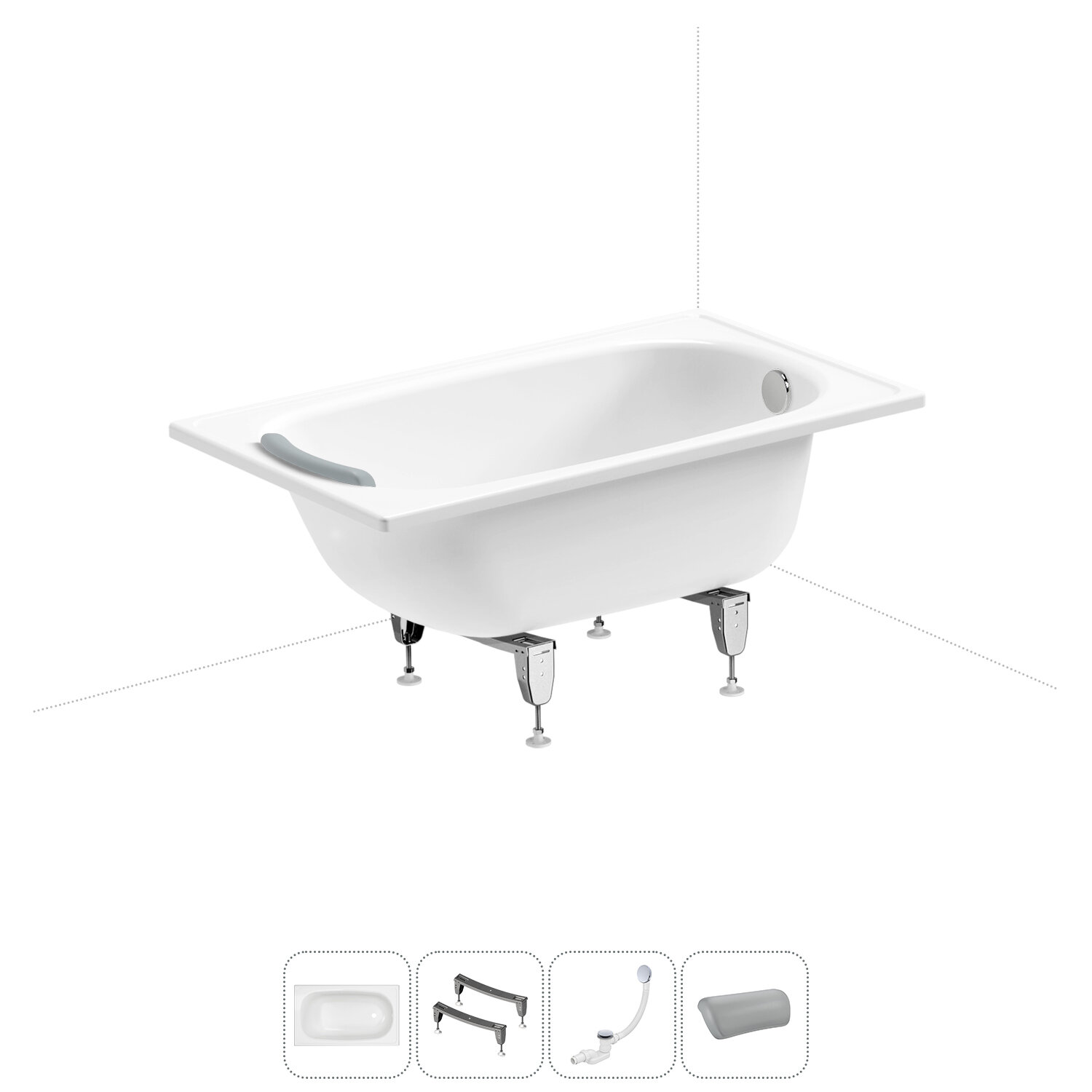 Стальная ванна 105х70 Sanitana BLB Europa 20220561R в наборе 4 в 1: металлическая ванна 105 х 70 см, ножки, слив-перелив, подголовник