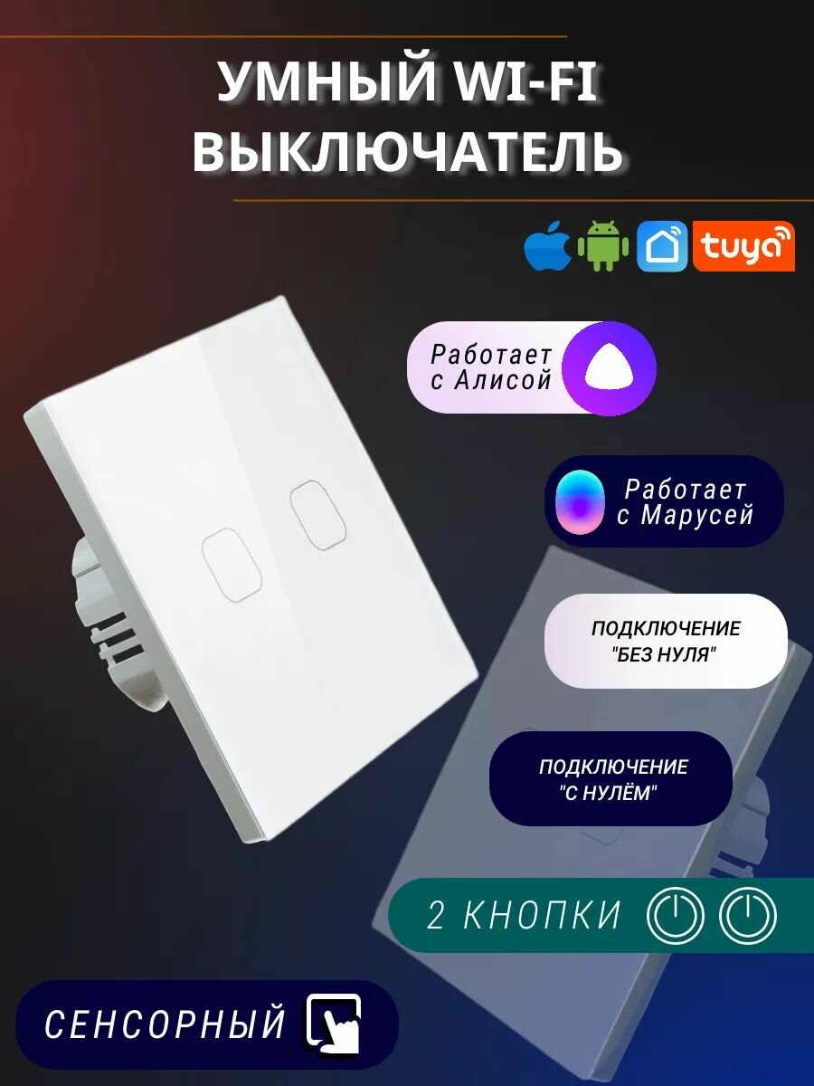 Сенсорный электронный двухклавишный wifi выключатель tuya