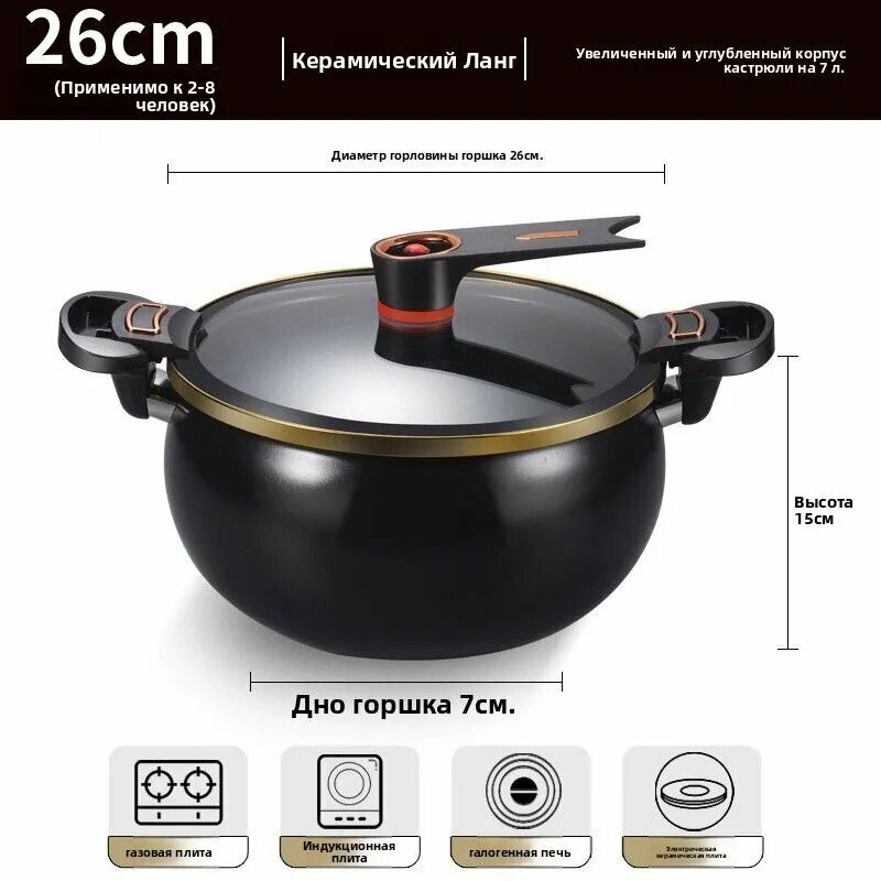 Кастрюля "Шеф-Повар", чугунная, керамика, антипригарное покрытие