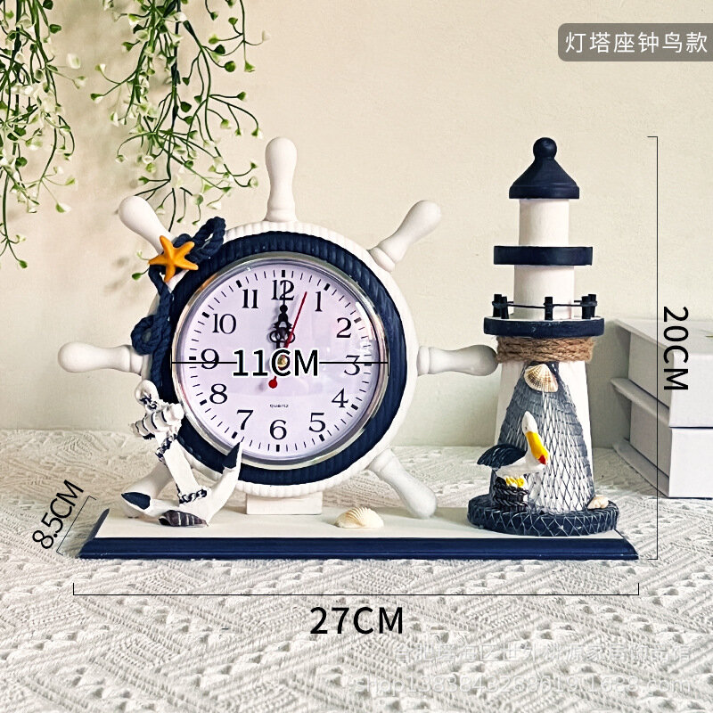 Средиземноморский стиль ретро старый корабельный якорь настенные часы украшение стены кулон деревянный руль креативные бесшумные часы маяк колокол модель птицы
