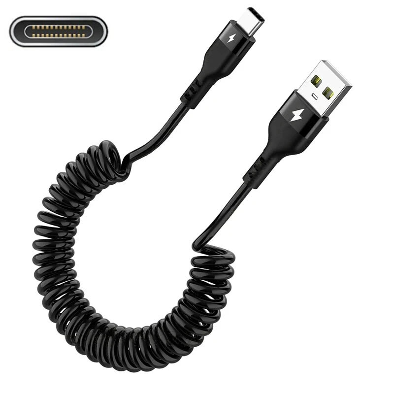 5A USB Type C Кабель для передачи данных USB Пружинный телескопический кабель для быстрой зарядки Шнур Универсальные аксессуары для телефонов Android Автомобильные USB-кабели