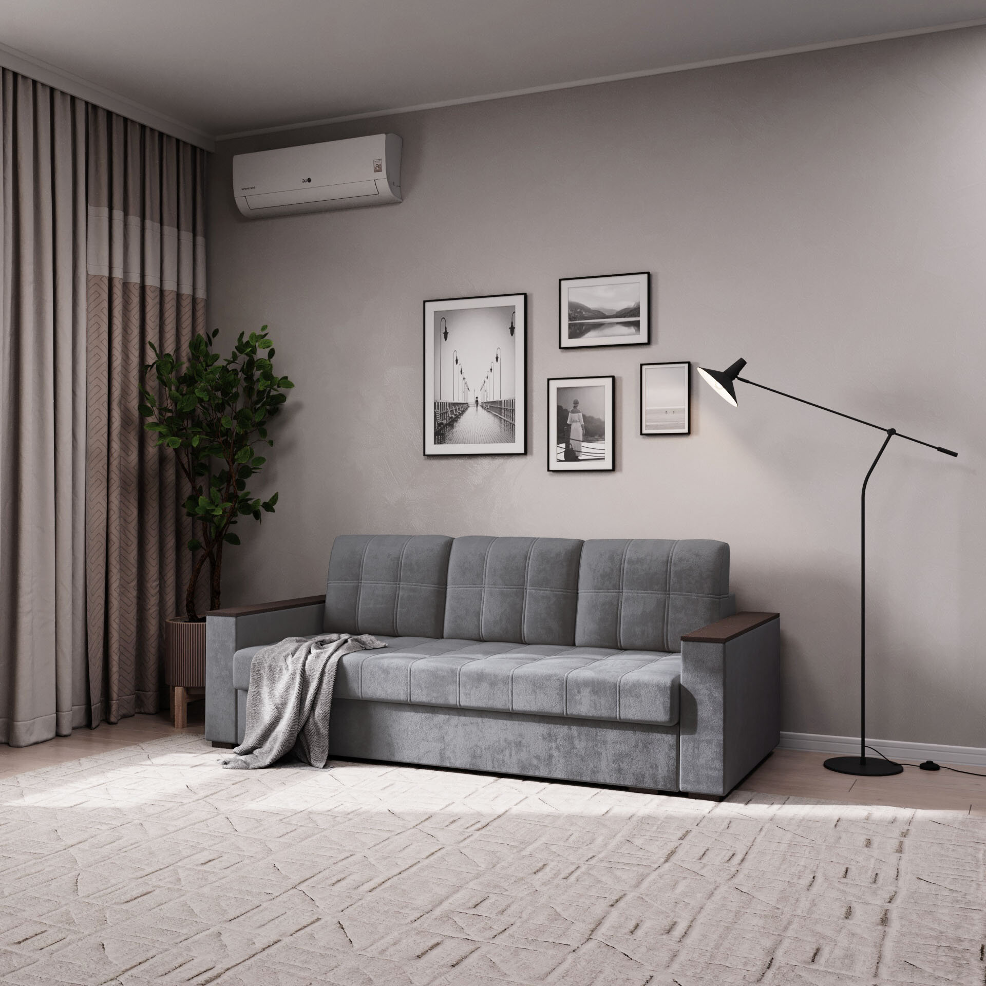 Прямой диван Атланта, D@E, ППУ, еврокнижка,140, велюр дакота грей