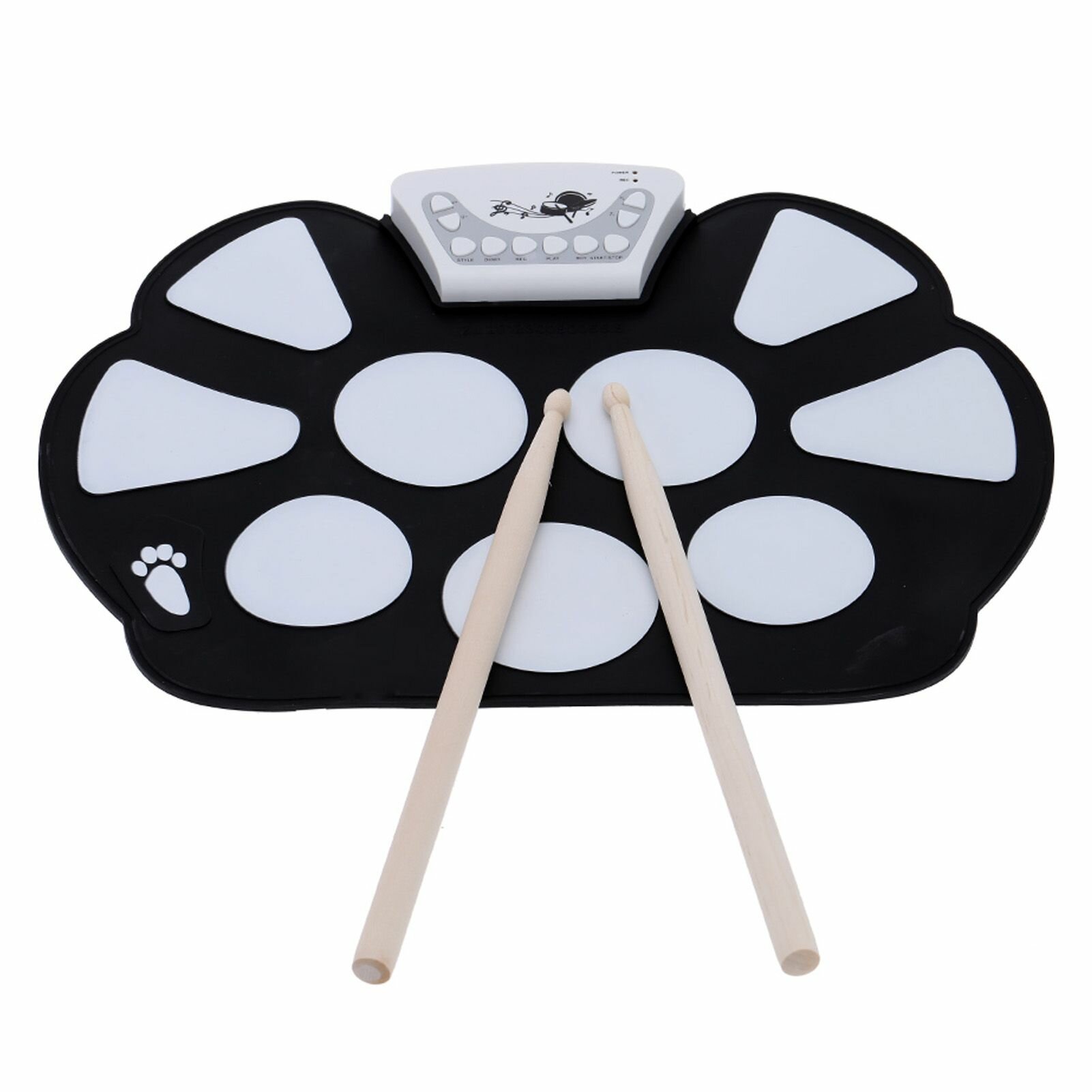 Портативная электронная барабанная установка Roll Up черная силиконовая с 2 палочками USB кабелем и педалью