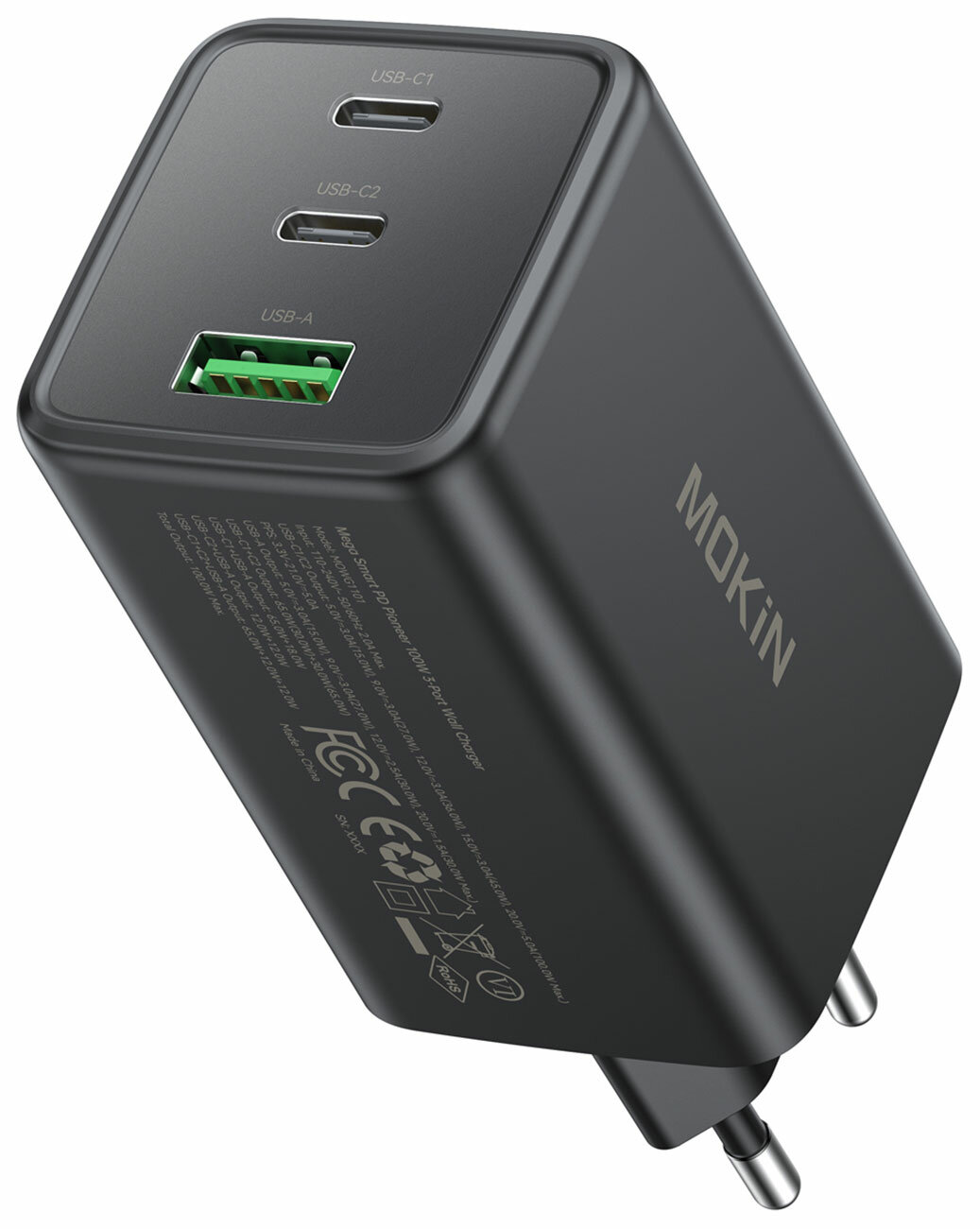 Адаптер питания Mokin MOWG1101, Type C x 2, USB A, Black