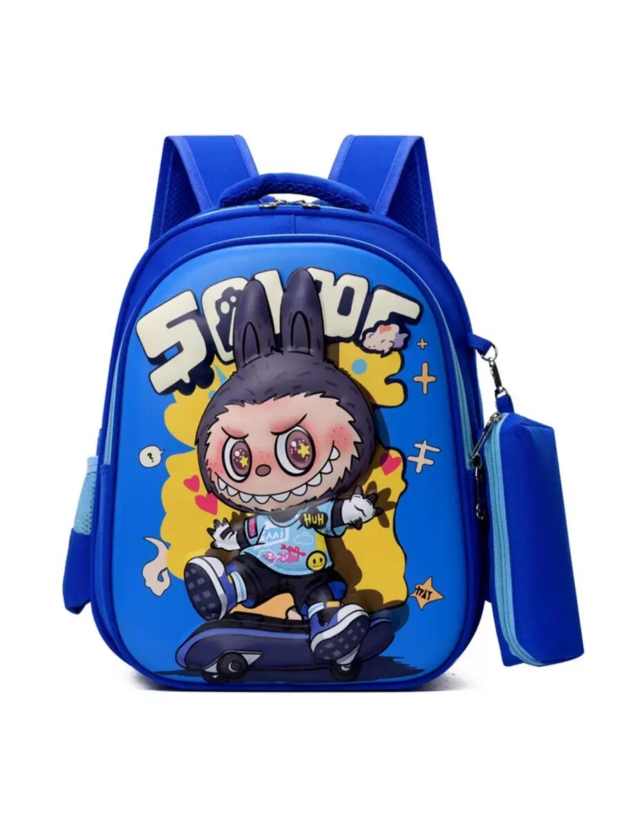 Рюкзак Labubu, 3D-принт, для мальчиков/девочек, влагозащищенный, синий/серый, 15 л
